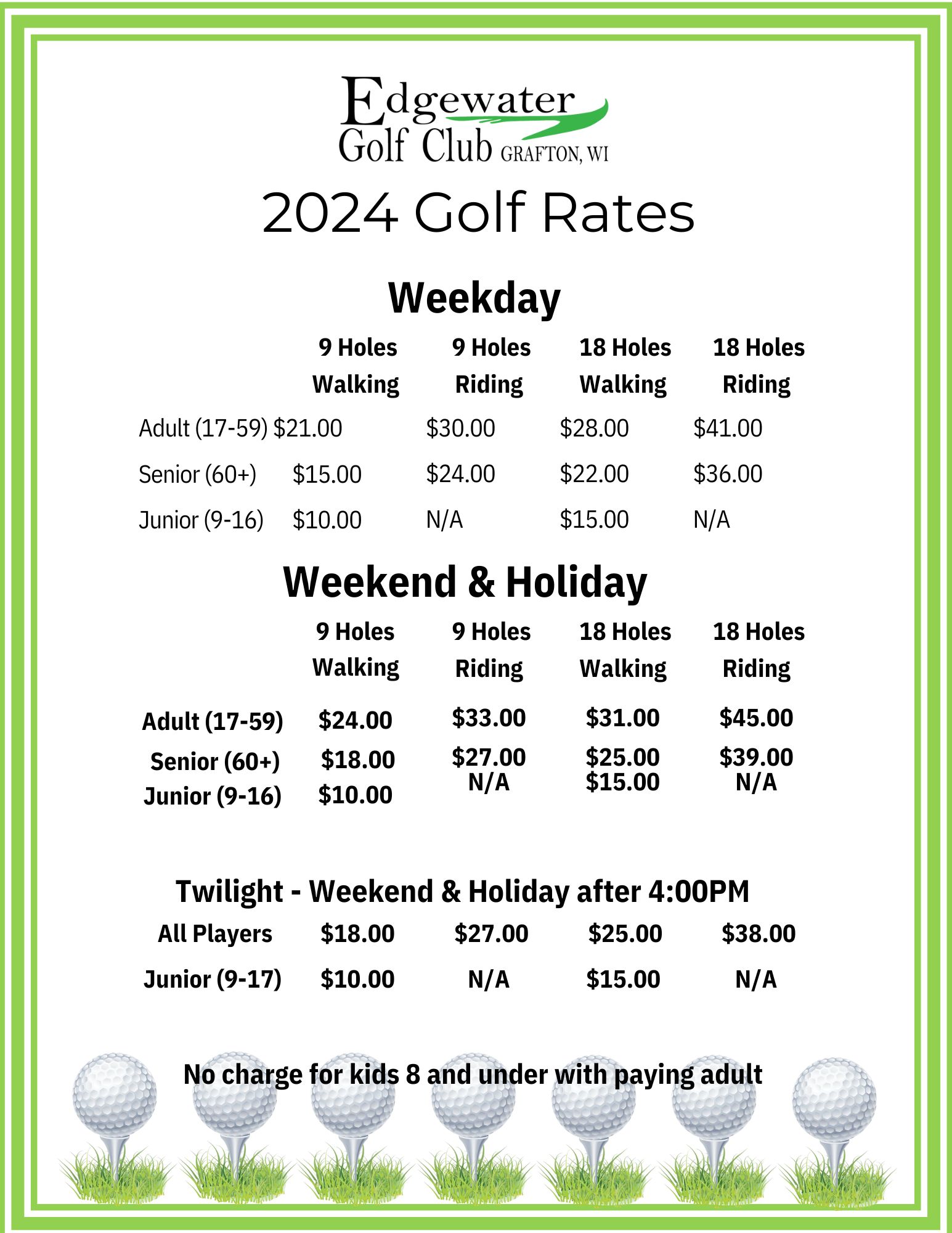 Rates & Fees – Edgewater Golf Club